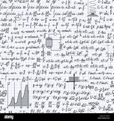 Physical Vector Seamless Pattern Background With Formulas Equations And Figures Handwritten In