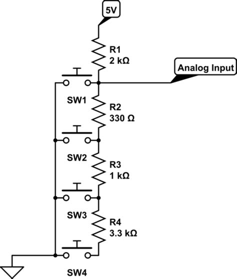Arduino What Resistors To Use To Read Several Buttons With A Single Analog Pin Electrical