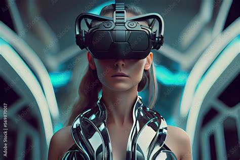 Female Using Vr Metaverse Generative Ai Futuristic Design Stock Illustration Adobe Stock