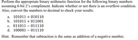 Solved Perform The Appropriate Binary Arithmetic Function