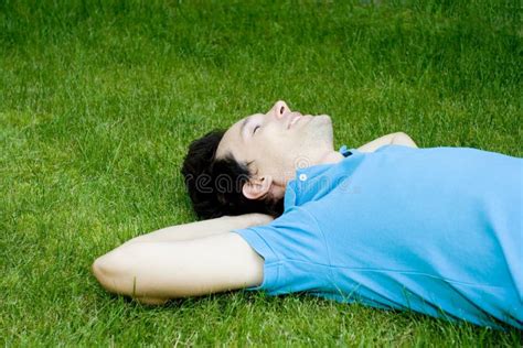 Man Lying On The Grass Stock Image Image Of Casual Happy