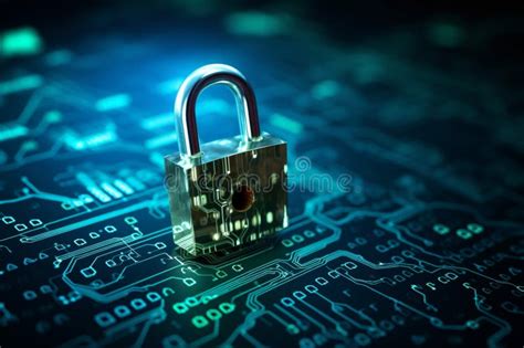 Cyber Security Concept With Circuit Board And Padlock 3d Rendering Stock Illustration