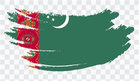 투르크메니스탄 국기가 있는 그런지 브러시 스트로크 수채화 그림 깃발 포스터 국기의 배너 스타일 수채화 그리기 투명한 배경에 격리된 벡터입니다 가리기에 대한 스톡 벡터 아트