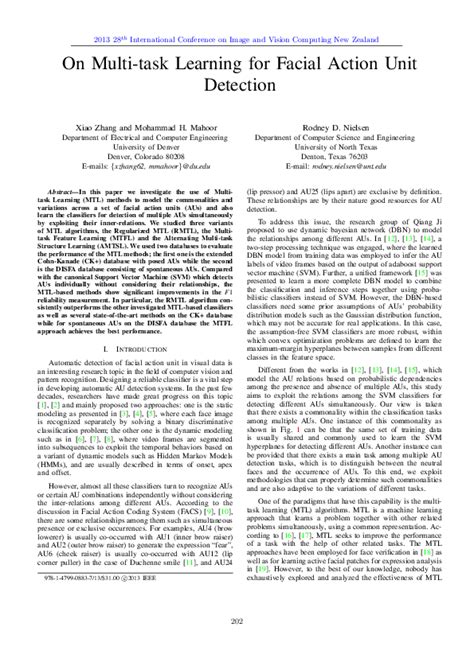 Pdf On Multi Task Learning For Facial Action Unit Detection