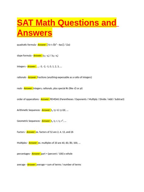 Sat Math Questions And Answers Pdf Area Triangle
