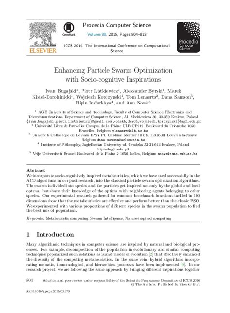 Pdf Enhancing Particle Swarm Optimization With Socio Cognitive Inspirations