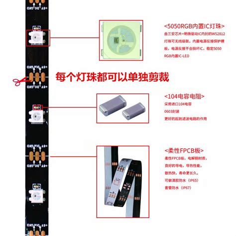 Ws2812b灯带5v全幻彩led跑马流水灯条5050灯珠内置ic编程单点单控 虎窝淘