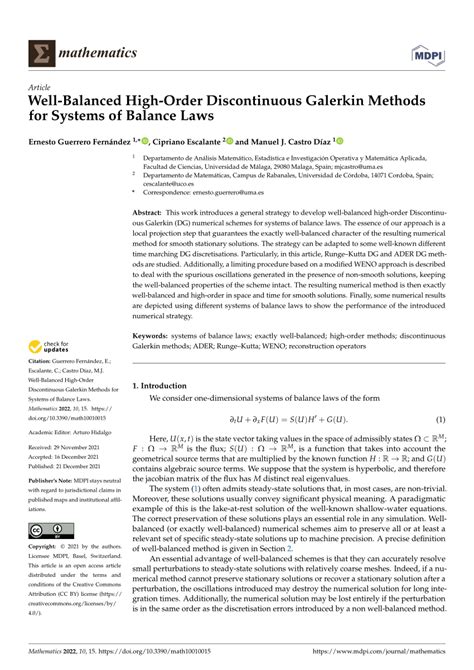 Pdf Well Balanced High Order Discontinuous Galerkin Methods For