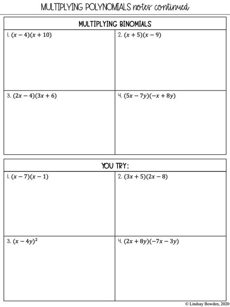 Operations With Polynomials Worksheet Multiplying Polynomials