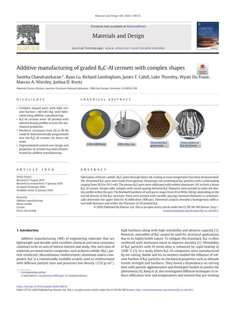 Pdf Additive Manufacturing Of Graded B4c Al Cermets With Complex Shapes
