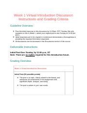 Week 1 Virtual Introduction Discussion Instructions And Grading