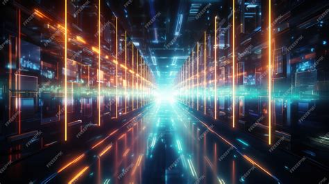 Premium Ai Image Shot Of Corridor In Working Data Center Filled With Rack Servers And