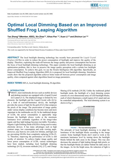 Pdf Optimal Local Dimming Based On An Improved Shuffled Frog Leaping Algorithm