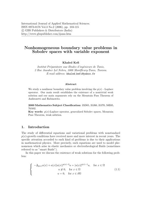 Pdf Nonhomogeneous Boundary Value Problems In Sobolev Spaces With Variable Exponent