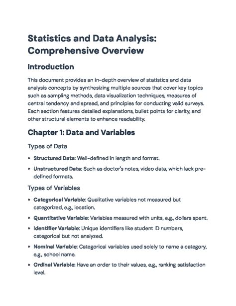 Comprehensive Overview Of Statistics And Data Analysis Concepts