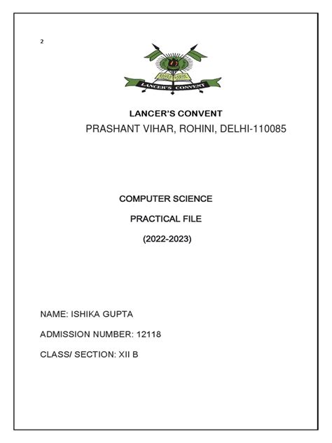 Computer Practical File Class 12 Pdf