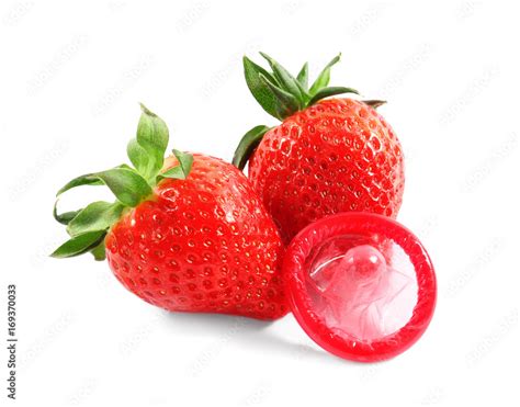Strawberries With Condom On White Background Sex Concept Stock Photo Adobe Stock