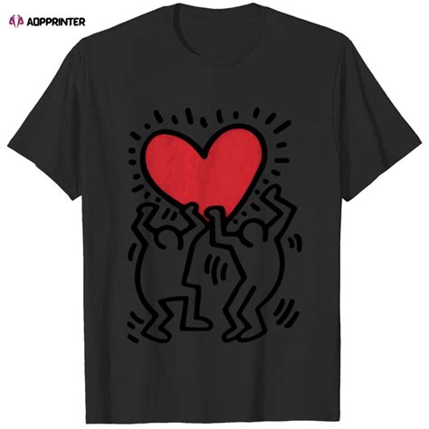 Keith Haring T Shirt Men Holding Heart Icon Street Art Aopprinter