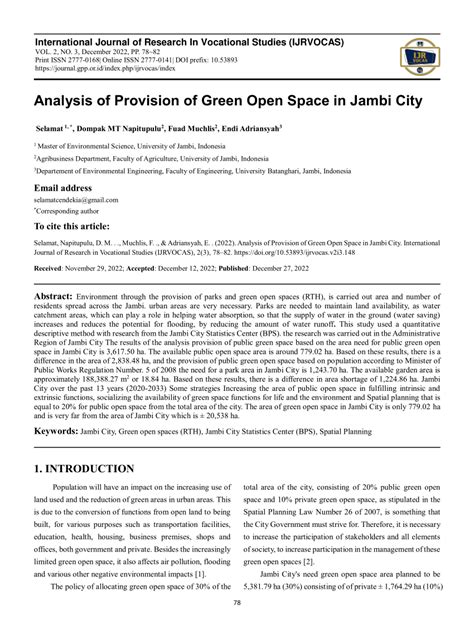 Pdf Analysis Of Provision Of Green Open Space In Jambi City