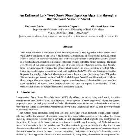 An Enhanced Lesk Word Sense Disambiguation Algorithm Through A