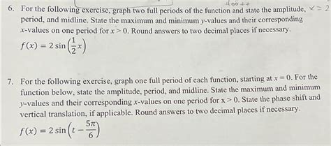 Solved For The Following Exercise Graph Two Full Periods Of Chegg Com