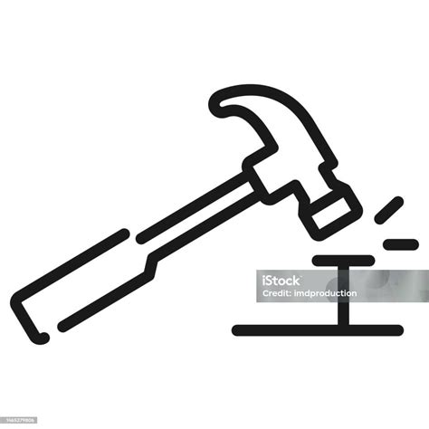 망치 치는 손톱 라인 아이콘입니다 수리 도구 기호 벡터 그림입니다 강철에 대한 스톡 벡터 아트 및 기타 이미지 강철 개념 개념과 주제 Istock