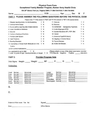 Dod Kenner Army Health Clinic Efmp Physical Exam Form 2019 2026 Fill