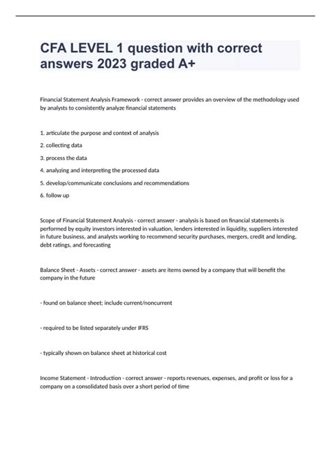 CFA LEVEL 1 Question And Answers Rated A 2024 CFA Level 1 Stuvia US