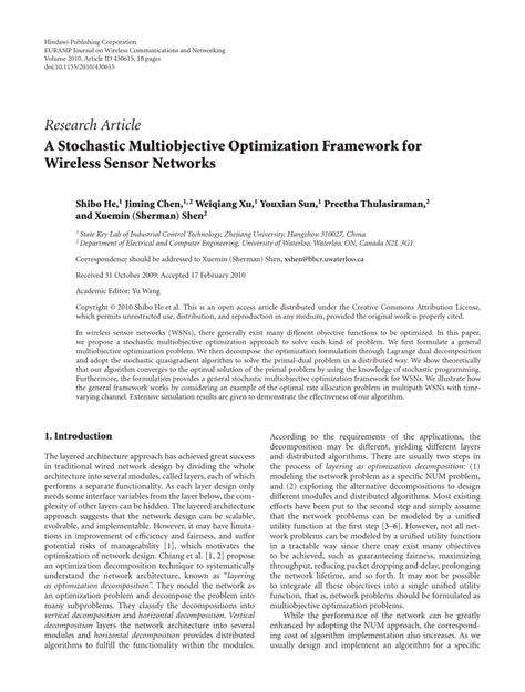 Pdf A Stochastic Multiobjective Optimization Framework For Wireless