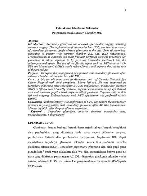 Tatalaksana Glaukoma Sekunder Pascaimplantasi Ac Iol Bernard Pdf