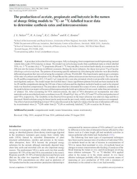 Pdf The Production Of Acetate Propionate And Butyrate In The Rumen Of Sheep Fitting Models