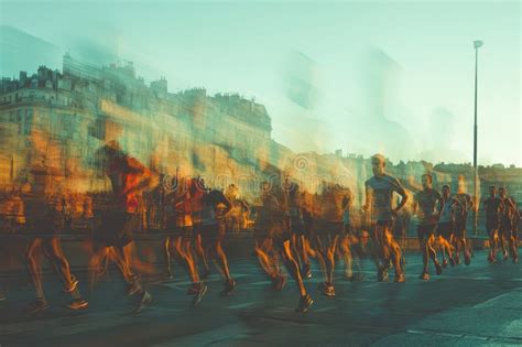 Marathoners Running In Motion With A Blurred Effect Stock Image Image
