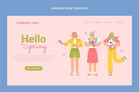 손으로 그린 봄 방문 페이지 템플릿 무료 벡터