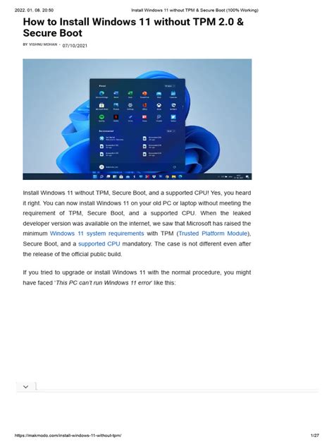 Install Windows 11 Without Tpm And Secure Boot 100 Working Pdf