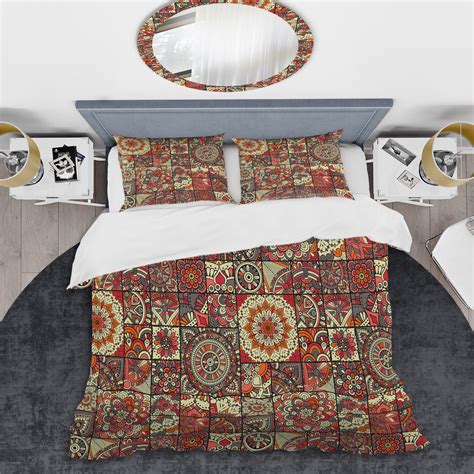 Design Art Red Floral Patchwork Patterned Duvet Cover Set Wayfair