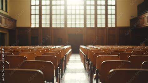 Nobody In Empty University Lecture Hall With Rows Of Seats Spacious