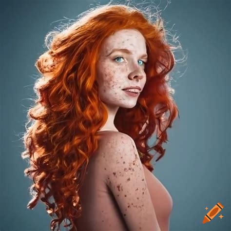 Portrait Of A Beautiful Redhead Woman With Freckles And Green Eyes In High Resolution On Craiyon