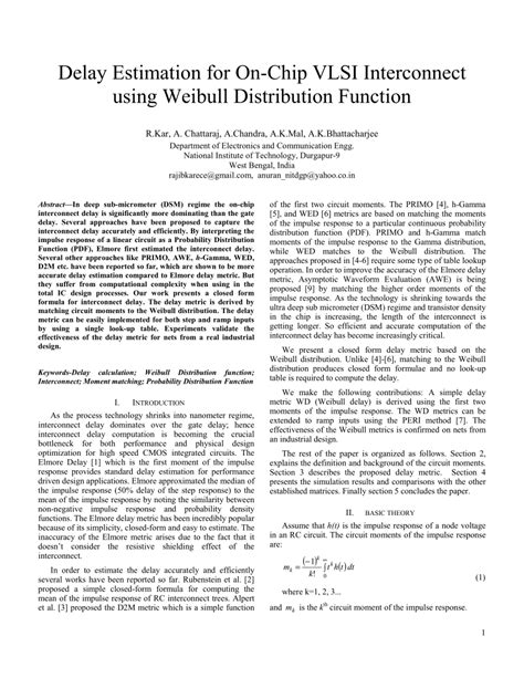 Pdf Delay Estimation For On Chip Vlsi Interconnect Using Weibull