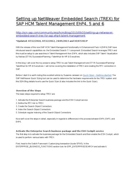 Setting Up Netweaver Embedded Search Trex For Sap Hcm Talent