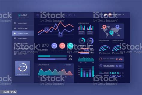 대시보드 Ui 인포그래픽 요소 Hud 다이어그램 인포 그래픽이 있는 관리자 패널 벡터 디자인 템플릿 경영자에 대한 스톡 벡터 아트 및 기타 이미지 Istock