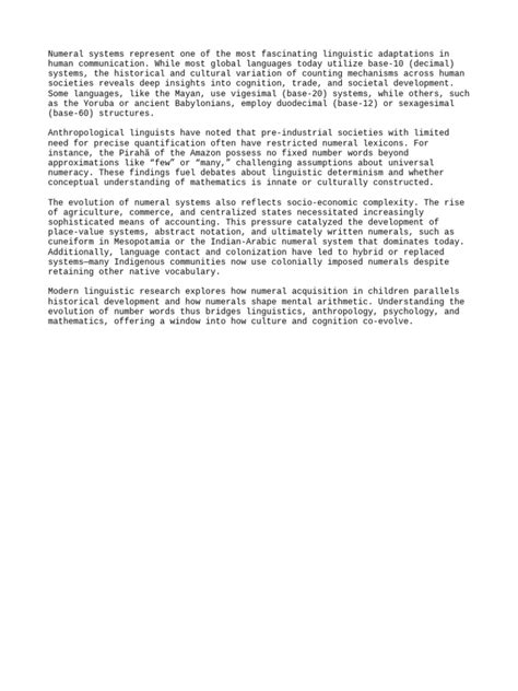 The Linguistic Evolution Of Numeral Systems In Human Languages Pdf
