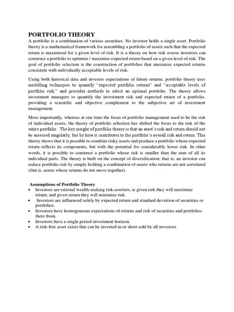 3 Portfolio Theory Pdf Modern Portfolio Theory Risk