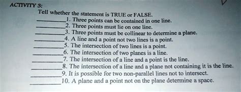 Solved Activity 3 Tell Whether The Statement Is True Or False Three Points Can Be Contained In