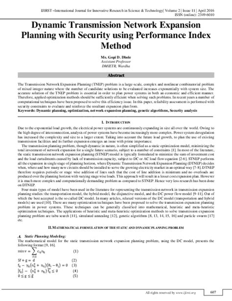 Pdf Dynamic Transmission Network Expansion Planning With Security