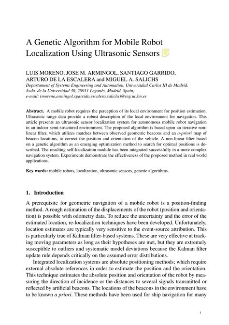 Pdf A Genetic Algorithm For Mobile Robot Localization Using Ultrasonic Sensors