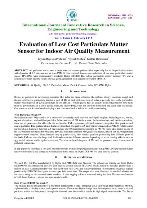 Pdf Evaluation Of Low Cost Particulate Matter Sensor For Indoor Air Quality Measurement