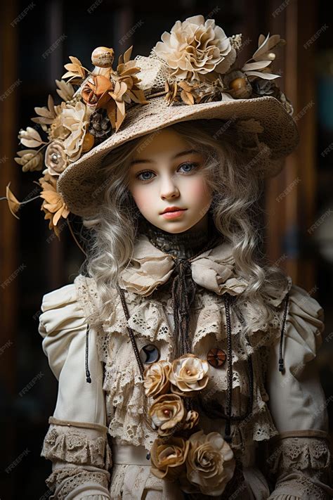 Premium Photo Cute Pretty Girl Century Dressed As Porcelain Doll With A Very White Face And An