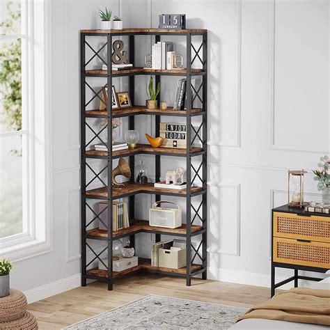 Tribesigns 7 Shelf Corner Bookshelf Large Modern Corner Bookcase 7
