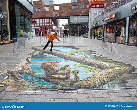 Street Art Showing Optical Illusion Editorial Photography Image Of