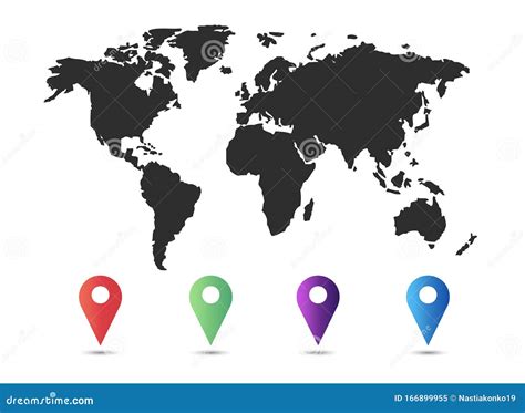 World Map With Set Of Blank Colorful Pointers And Markers Vector Stock